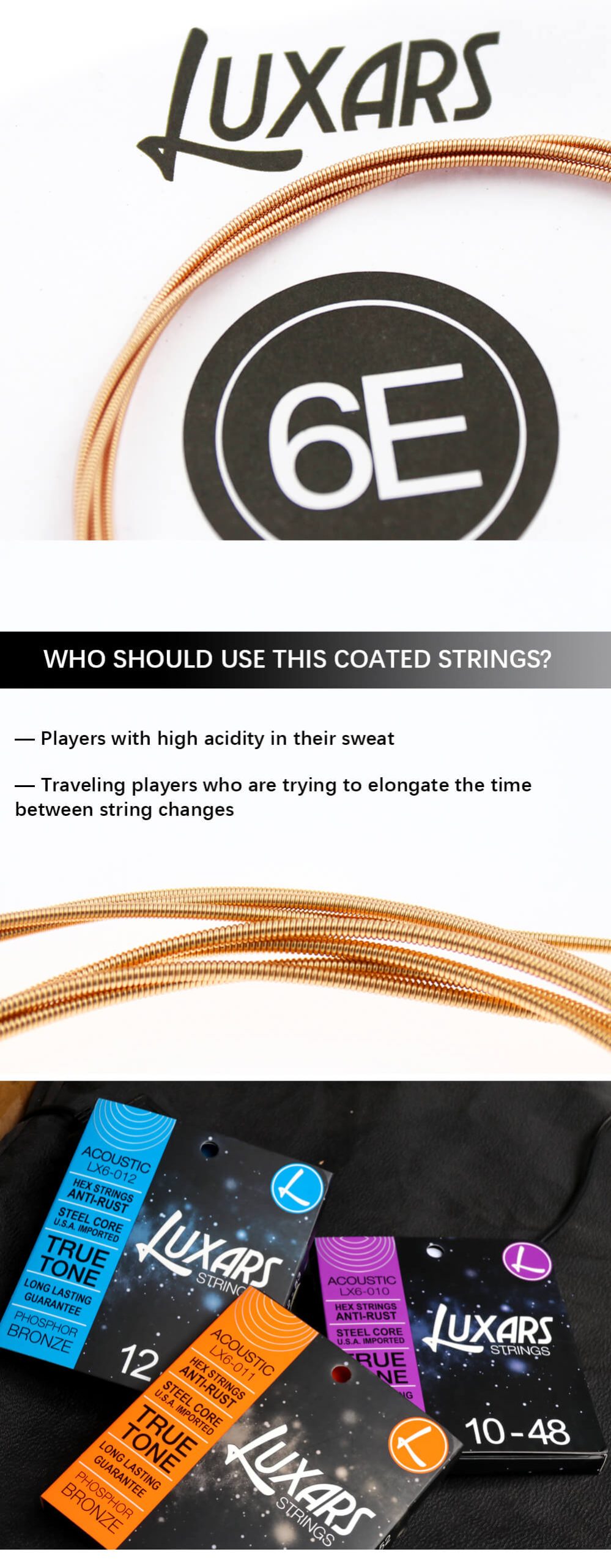 מיתרים לגיטרה אקוסטית - LUXARS - LX6 - 0.11 | סט מיתרים לגיטרה